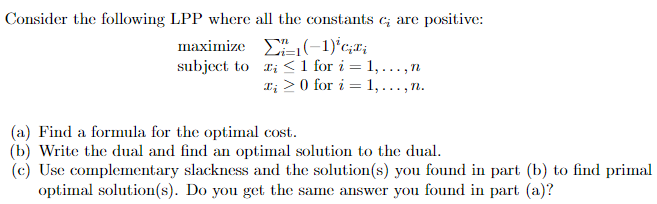 Solved Consider the following LPP where all the constants ci | Chegg.com