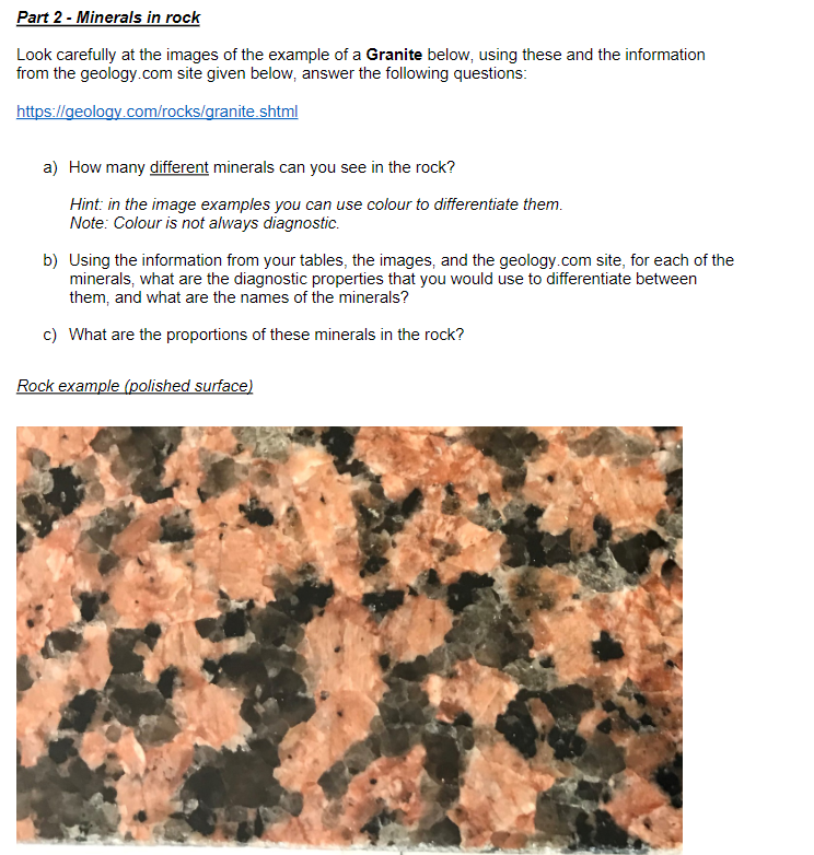 Solved Part 2 - Minerals in rock Look carefully at the | Chegg.com