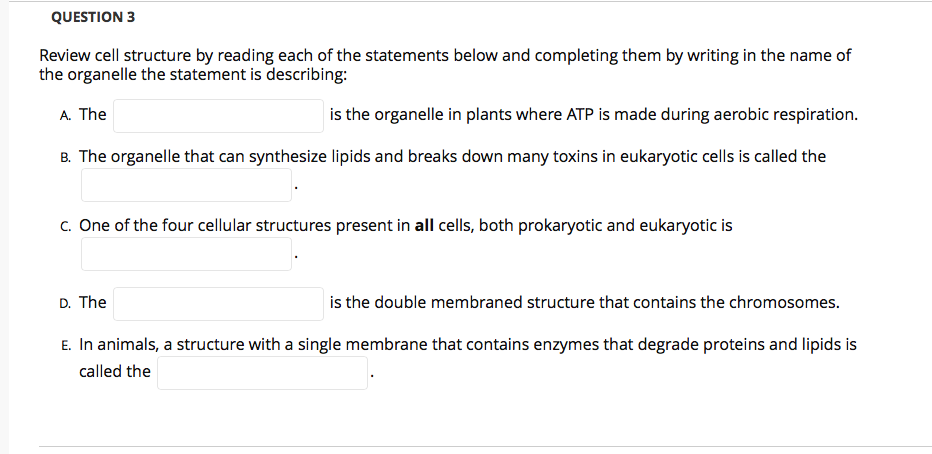 Solved QUESTION 3 Review cell structure by reading each of | Chegg.com
