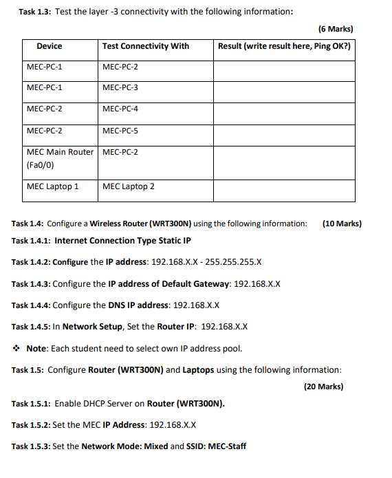 Solved Task 1: (60 Marks) Student needs to configure and | Chegg.com