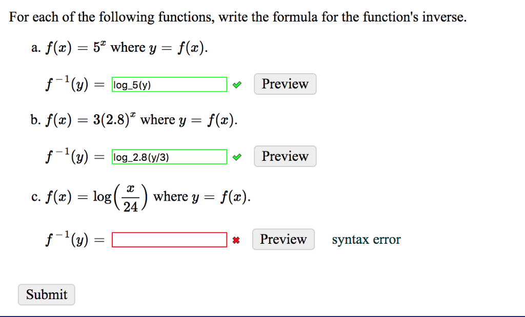 Solved For each of the following functions, write the | Chegg.com