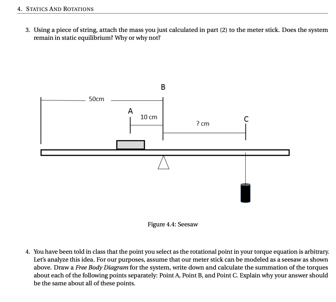 Solved 4.3 Static Equillibrium Figure 4.3: Balancing Masses | Chegg.com