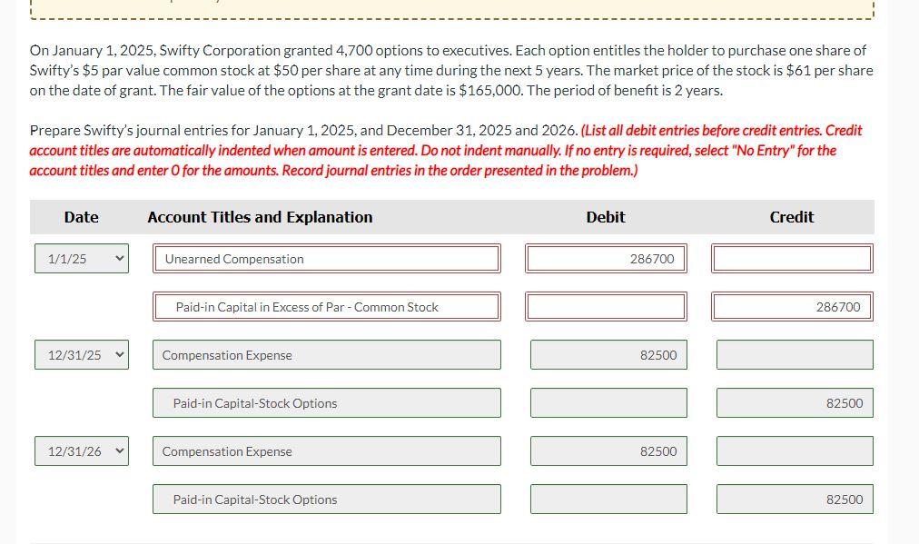 Solved On January 1, 2025, Swifty Corporation granted 4,700 | Chegg.com