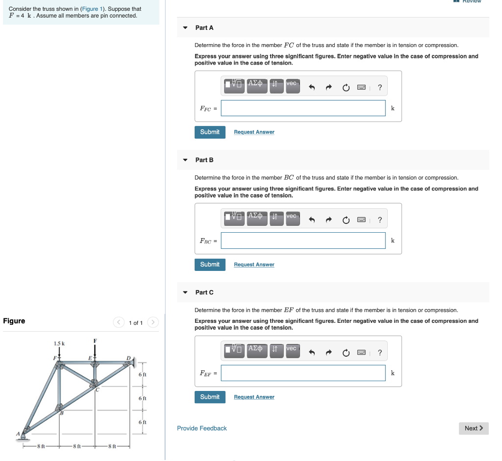 Solved Review Consider the truss shown in (Figure 1). | Chegg.com