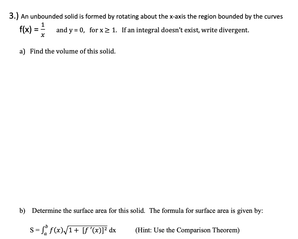 Solved 3.) An unbounded solid is formed by rotating about | Chegg.com