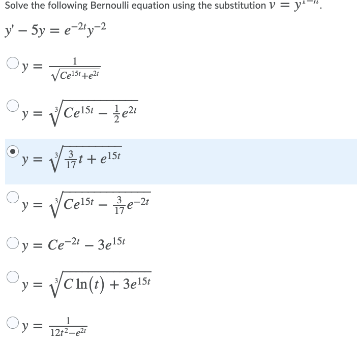 Solved Solve the following Bernoulli equation using the | Chegg.com