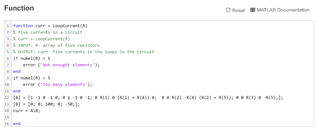 Solved MATLAB grader problem: R HW5_2 Given the circuit | Chegg.com