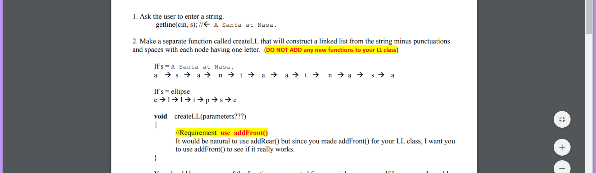 Solved Using a linked list function called addFront, that | Chegg.com