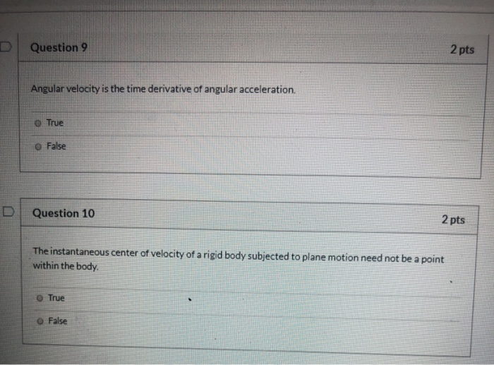 Solved Question 1 2 pts In a motion analysis based on a | Chegg.com
