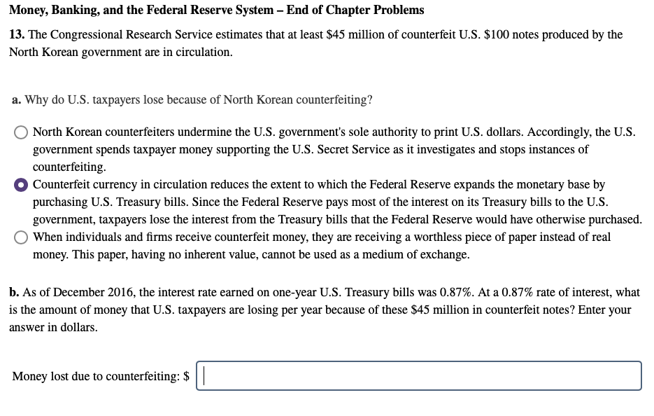 Money, Banking, and the Federal Reserve System - End | Chegg.com