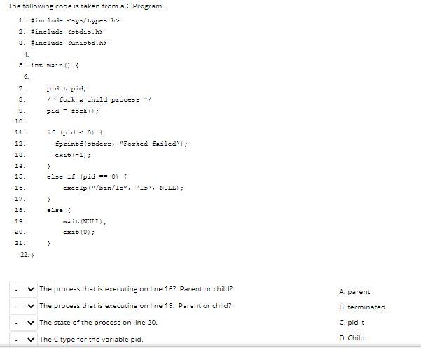 Solved The following code is taken from a C Program. 1. | Chegg.com