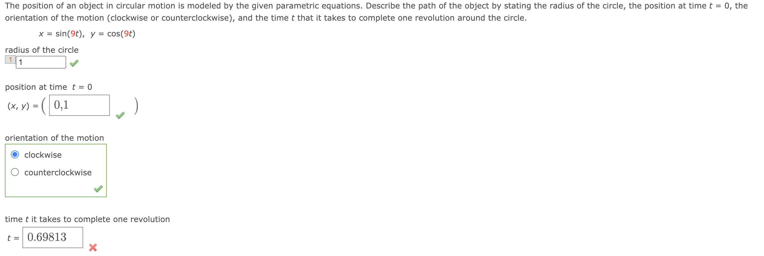 Solved The Position Of An Object In Circular Motion Is