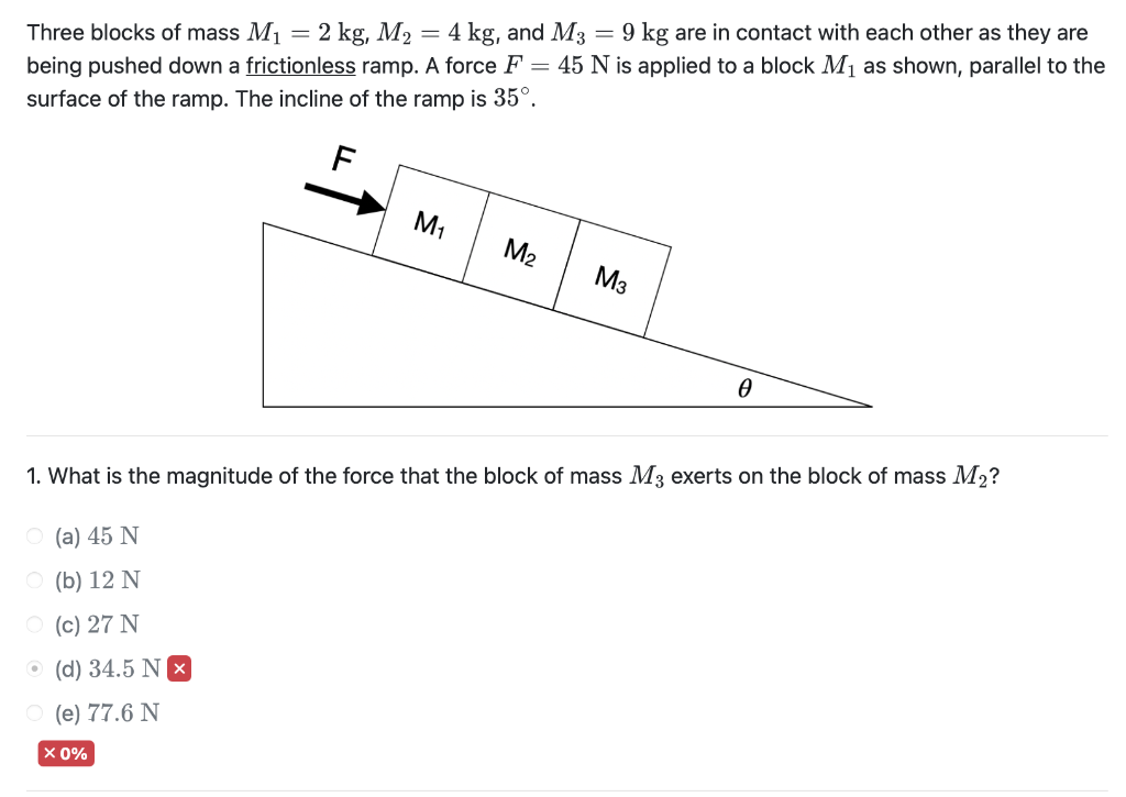 Solved Three blocks of mass M1=2 kg,M2=4 kg, and M3=9 kg are | Chegg.com