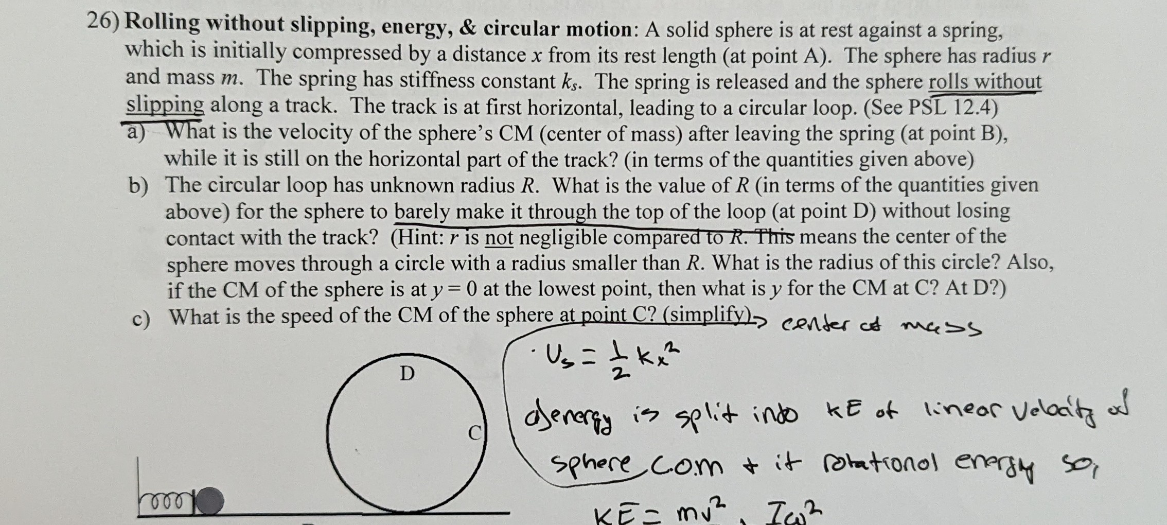 Solved Rolling without slipping, energy, & circular motion: | Chegg.com