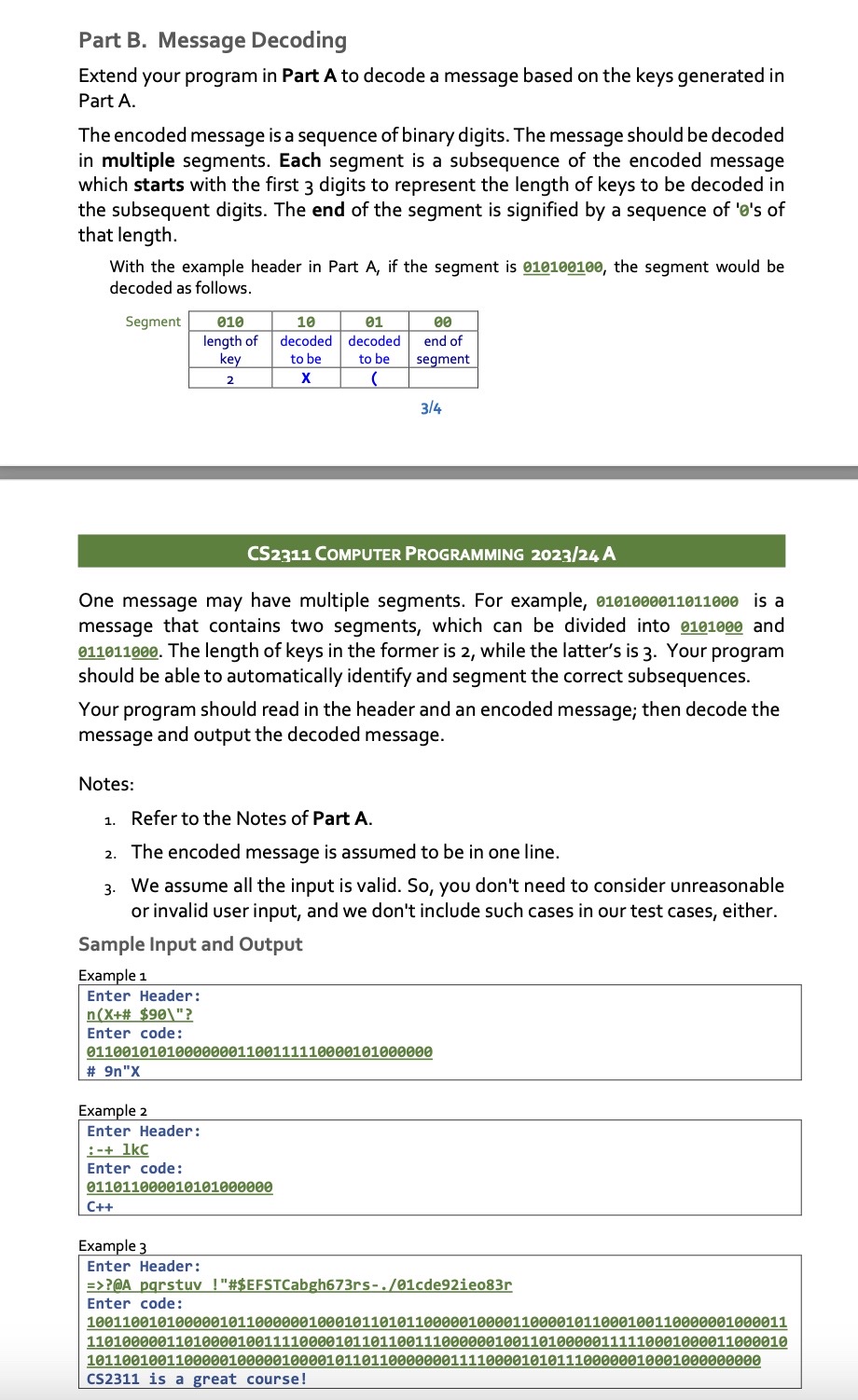 Solved CS2311 ﻿COMPUter ProgRAMming 2023/24 ﻿AOne message | Chegg.com
