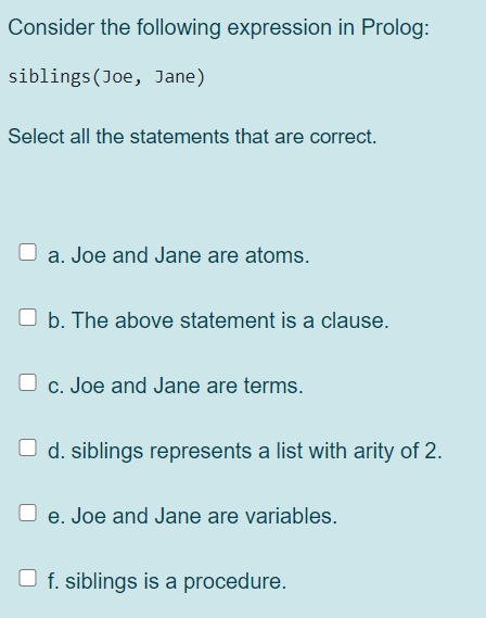 Solved Consider the following expression in Prolog: siblings | Chegg.com