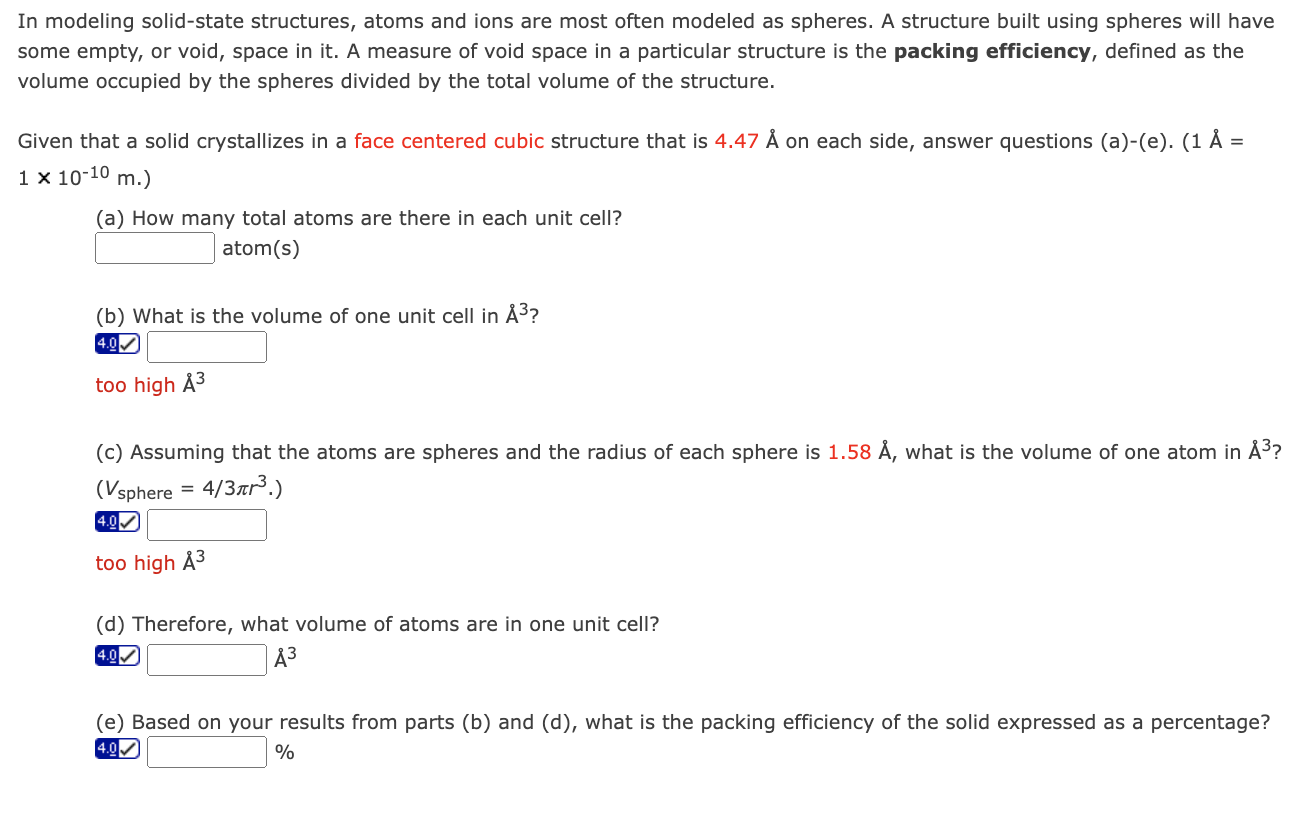 Solved In modeling solid-state structures, atoms and ions | Chegg.com