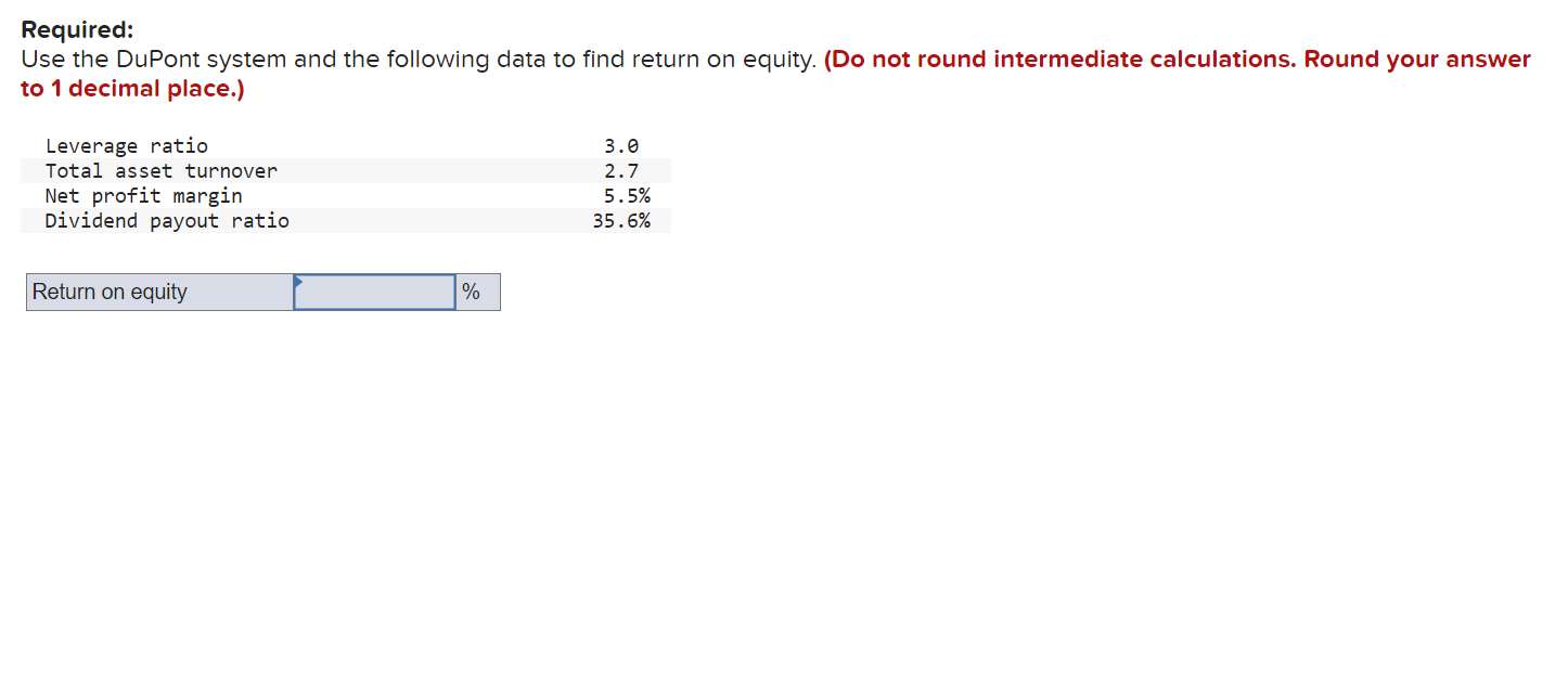 Solved Required: Use the DuPont system and the following | Chegg.com