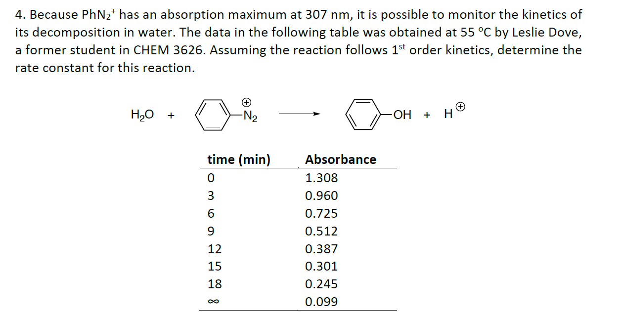 Solved 4. Because PhN2+has an absorption maximum at 307 nm, | Chegg.com