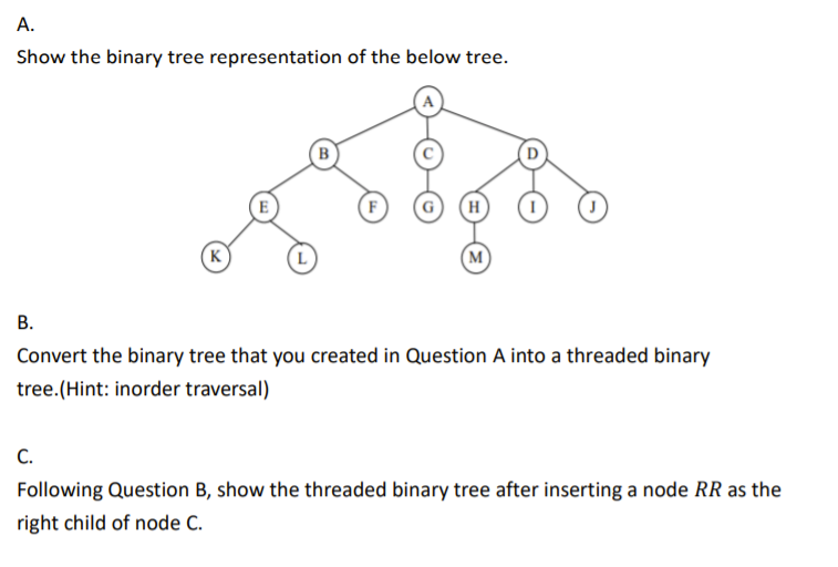 Solved A. Show the binary tree representation of the below | Chegg.com