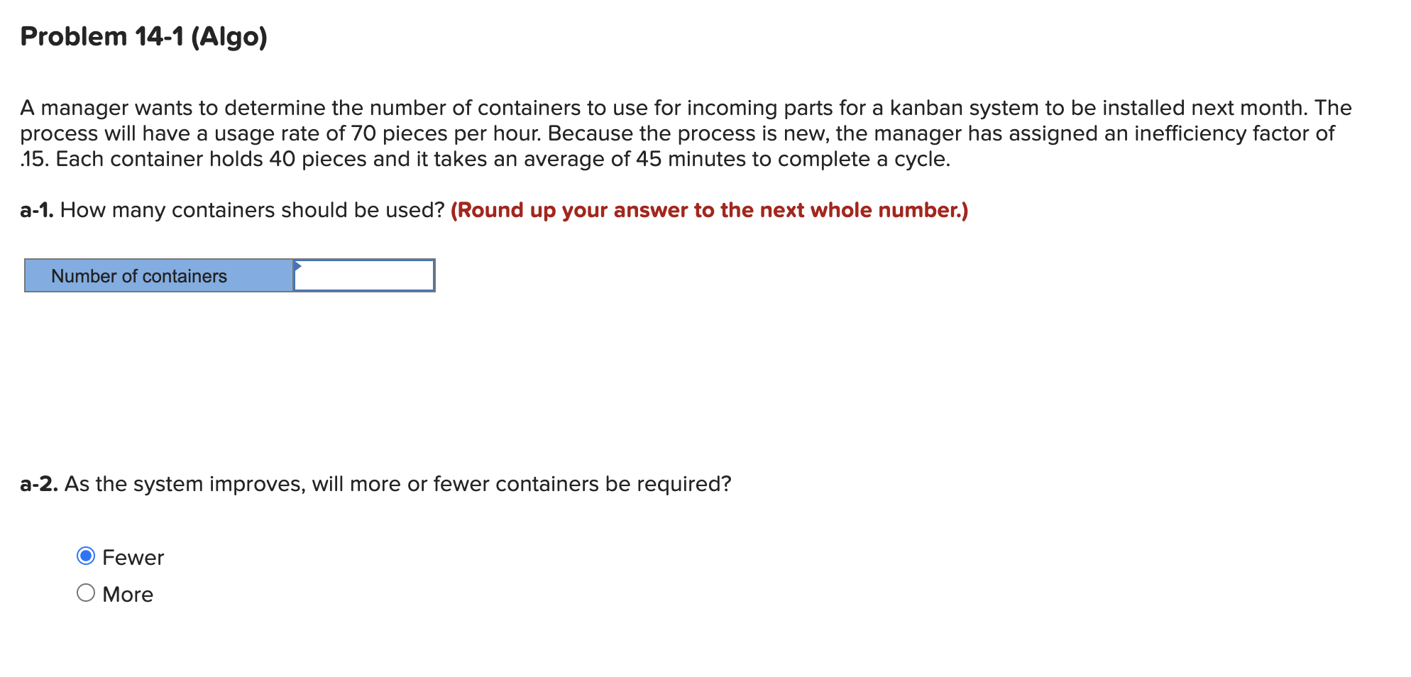 Solved Problem 14-1 (Algo) A manager wants to determine the | Chegg.com