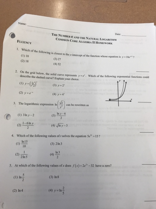 Solved Name Date The Number E And The Natural Logarithm
