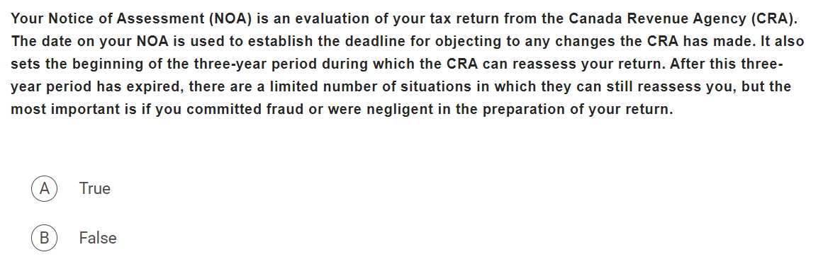 Solved Your Notice of Assessment (NOA) is an evaluation of | Chegg.com