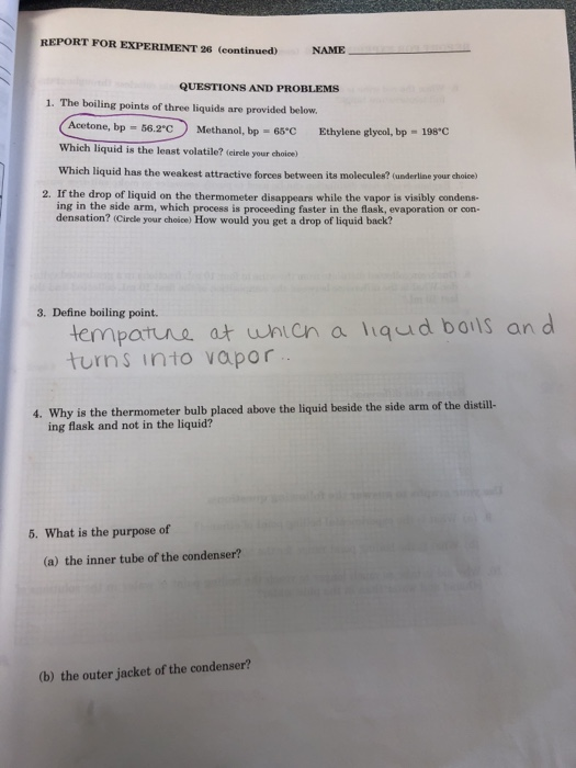 Solved REPORT FOR EXPERIMENT 26 (continued) NAME QUESTIONS | Chegg.com
