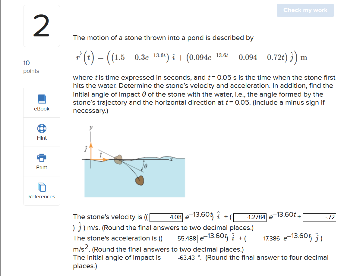 The motion of a stone thrown into a pond is described | Chegg.com