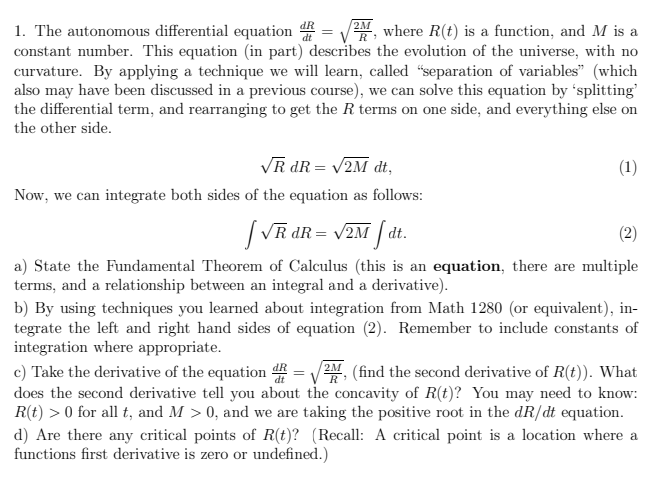 Solved 2M 1. The autonomous differential equation d = √√, | Chegg.com