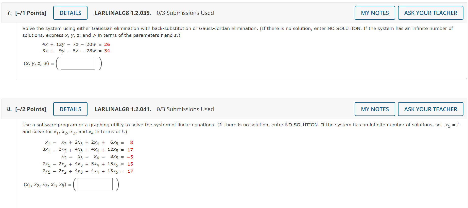 Solved solutions, express x,y,z, and w in terms of the | Chegg.com