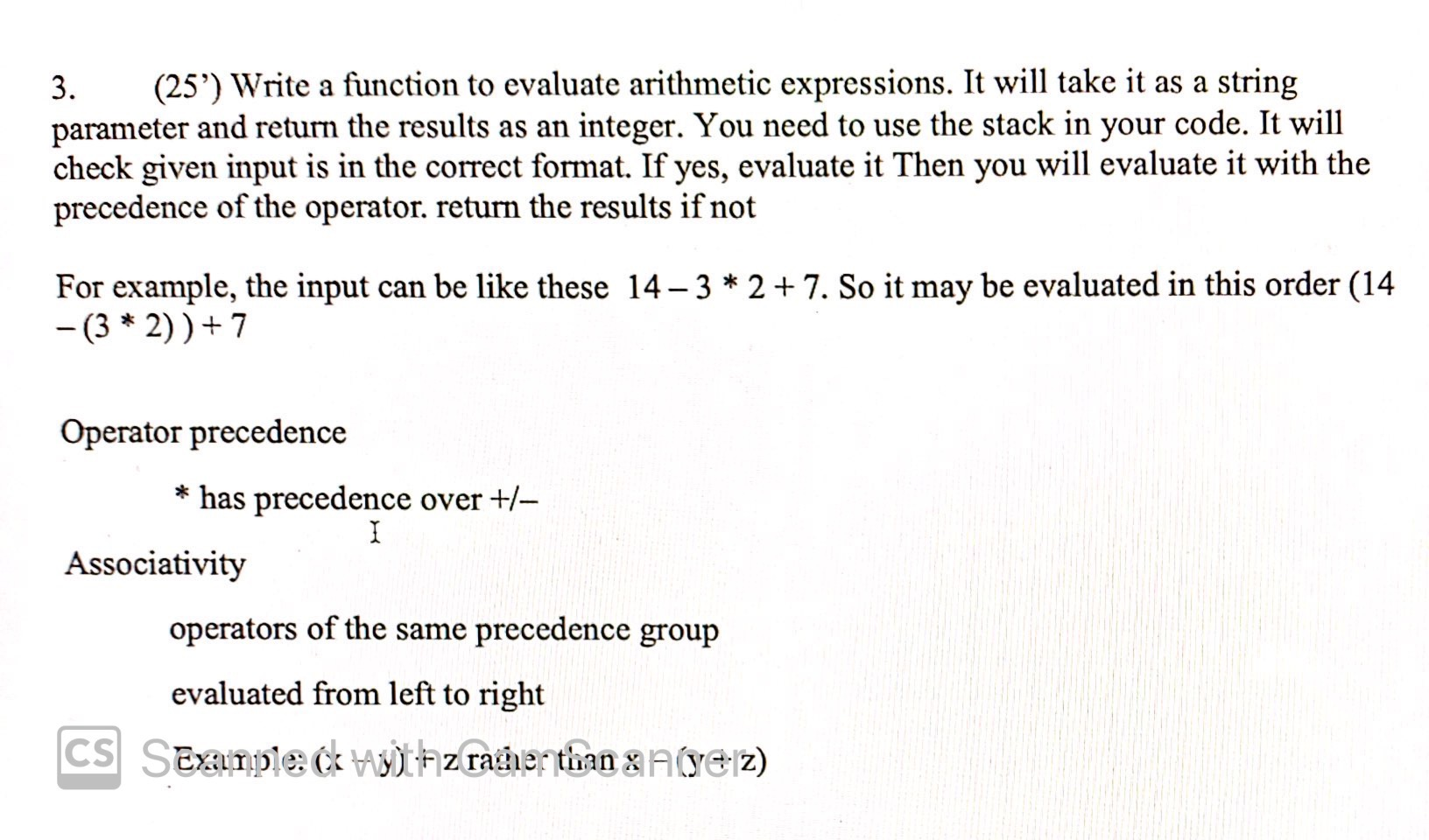 Solved 3. (25) Write a function to evaluate arithmetic | Chegg.com