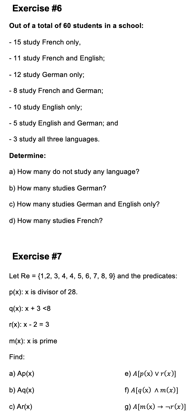 Solved Exercise #6 Out of a total of 60 students in a | Chegg.com