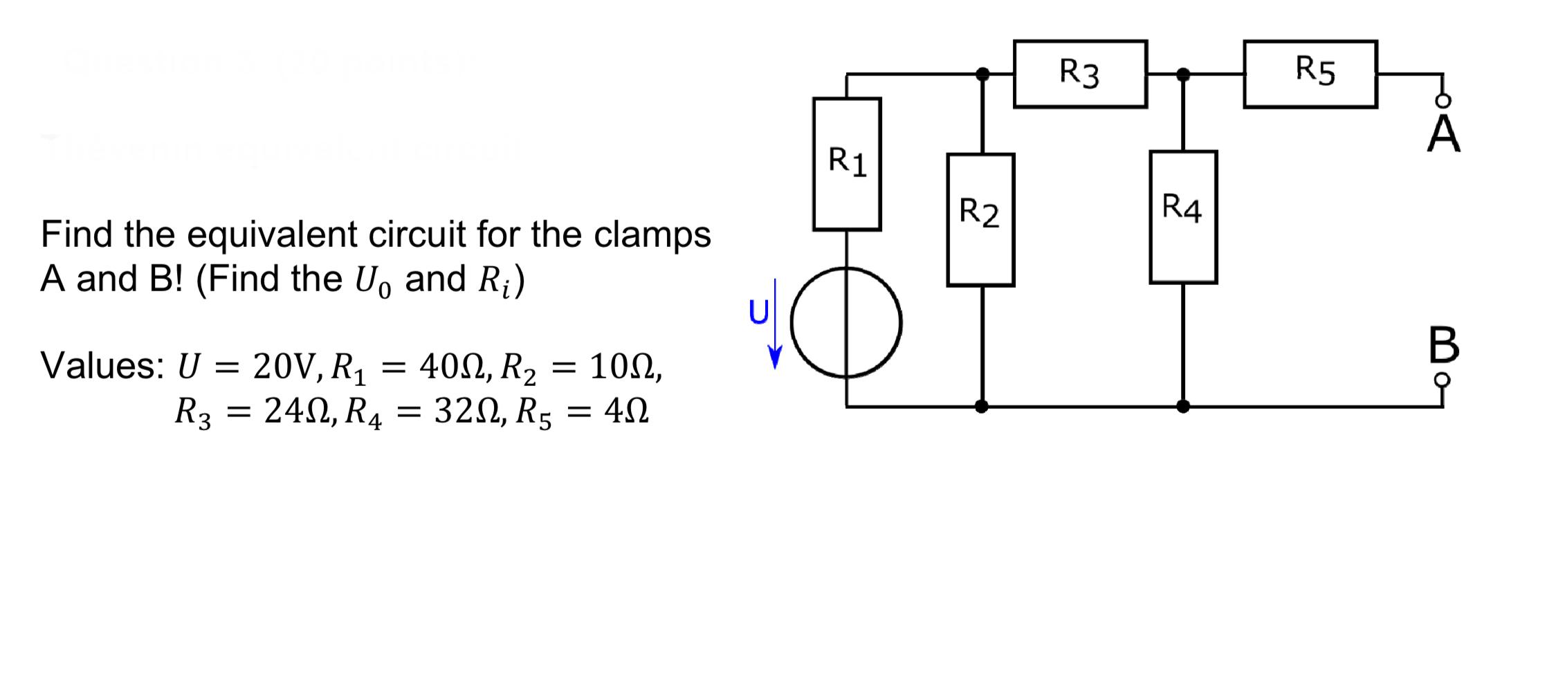 Solved R3 R5 A R1 R2 R4 Find the equivalent circuit for the | Chegg.com