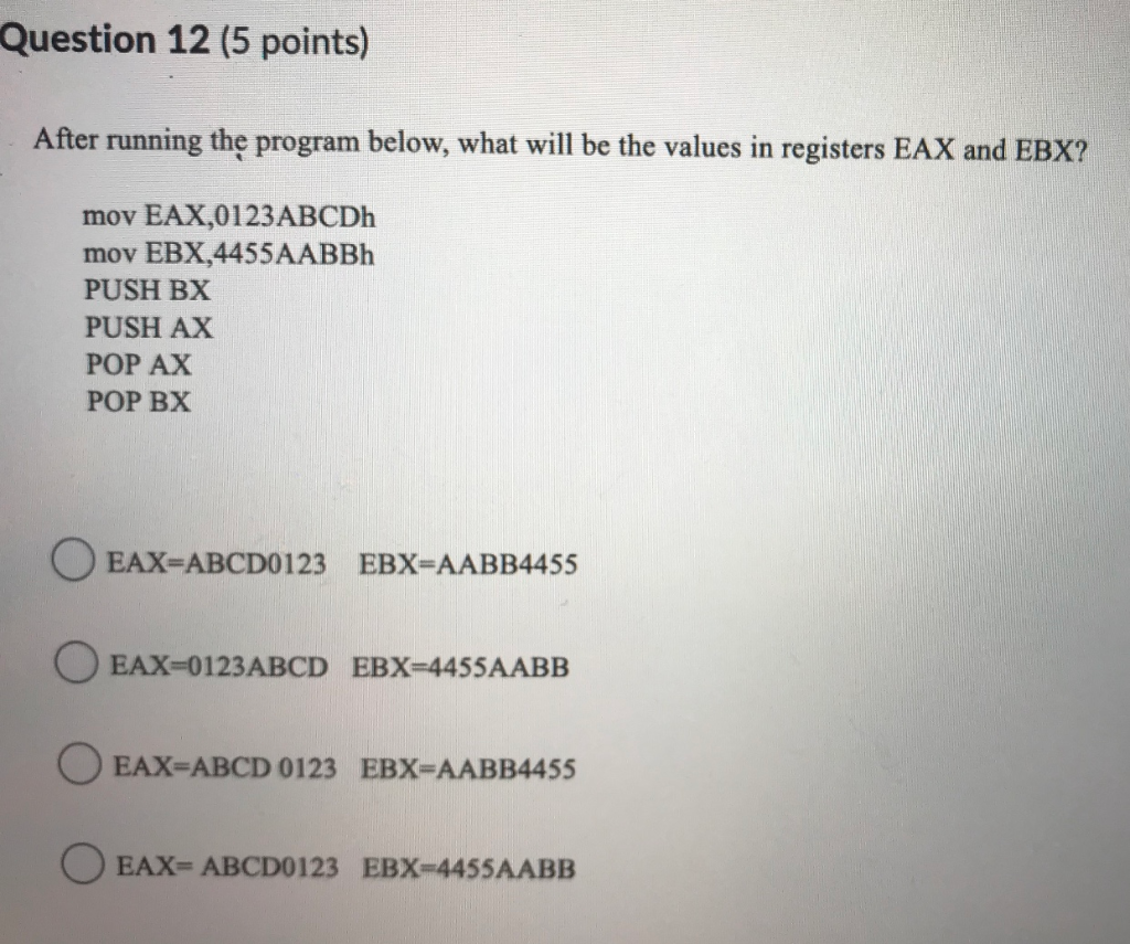 Solved Question 12 (5 points) After running the program | Chegg.com
