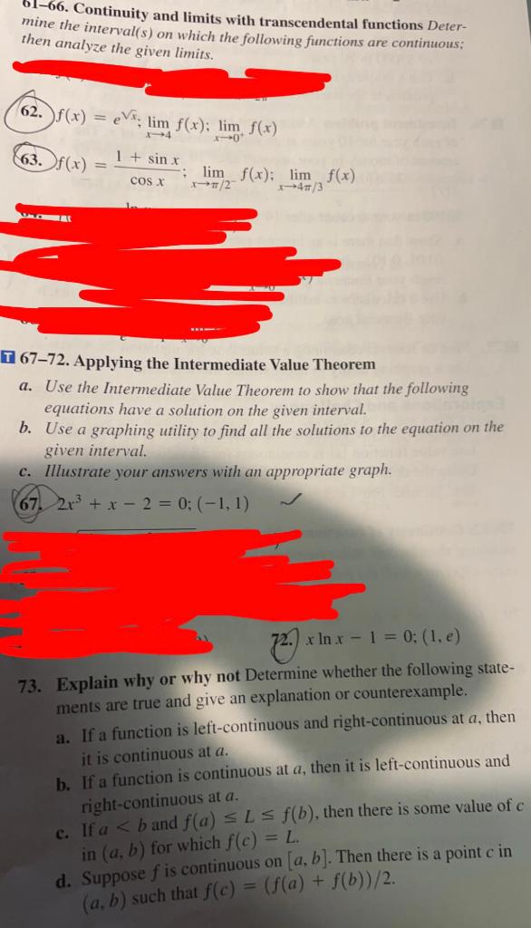 Solved 1-66. Continuity and limits with transcendental | Chegg.com