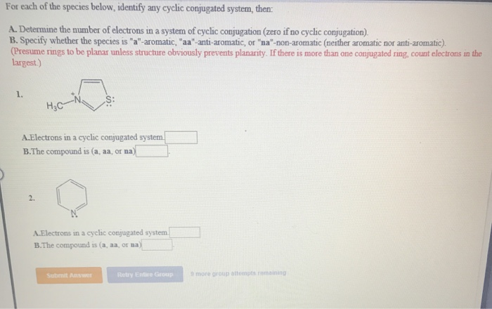 Solved For each of the species below, identify any cyclic | Chegg.com