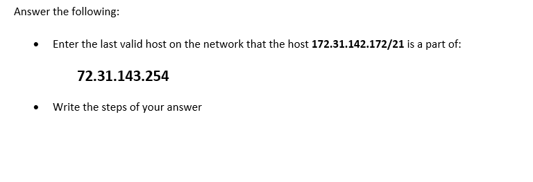 Solved Answer the following: Enter the last valid host on | Chegg.com