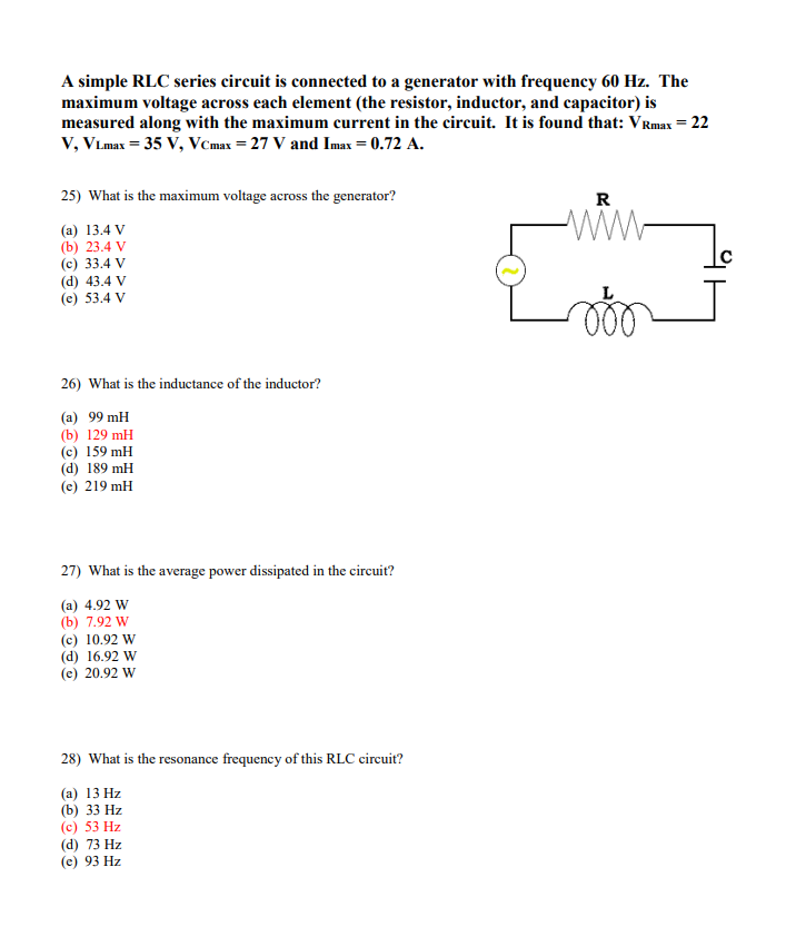 Solved A simple RLC series circuit is connected to a | Chegg.com