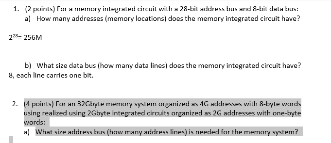 Solved 2. (4 ﻿points) ﻿For an 32Gbyte memory system | Chegg.com