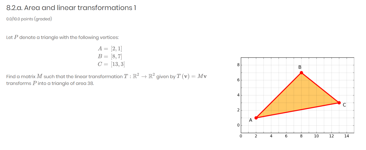 Solved 8.2.a. Area and linear transformations 1 0.0/10.0 | Chegg.com
