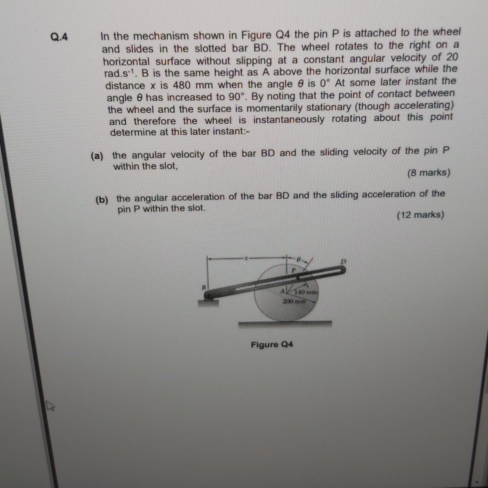 Solved 0.4 In the mechanism shown in Figure Q4 the pin P is | Chegg.com