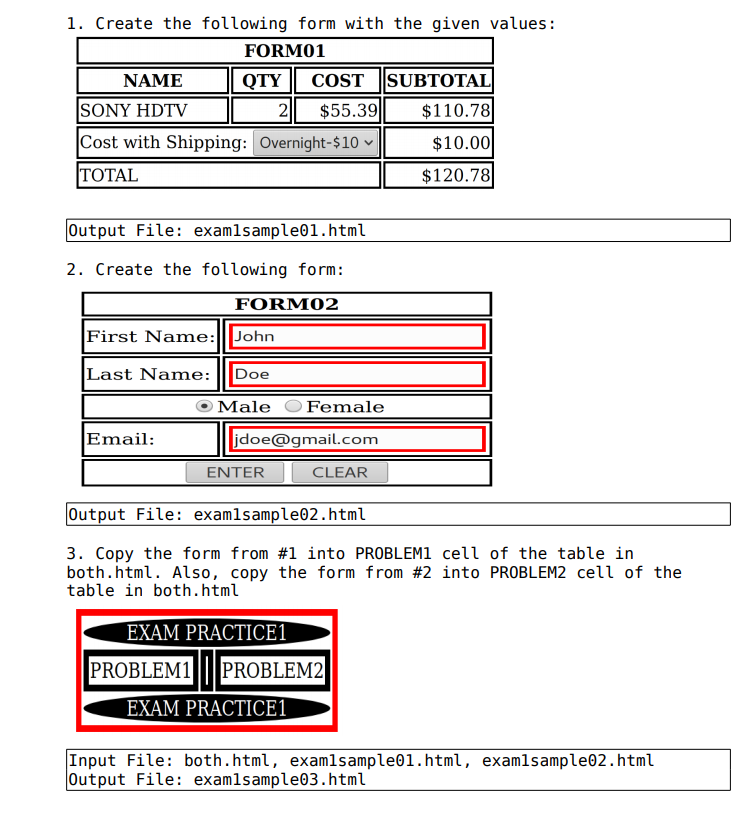 Solved 1. Create the following form with the given values: | Chegg.com