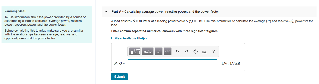 Solved Learning Goal Part A . Calculating average power, | Chegg.com