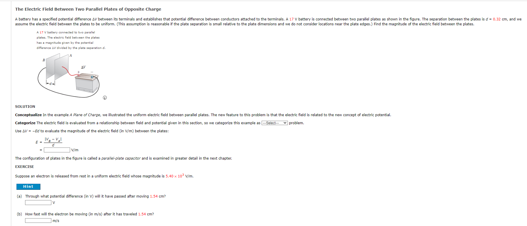 Solved The Electric Field Between Two Parallel Plates of | Chegg.com