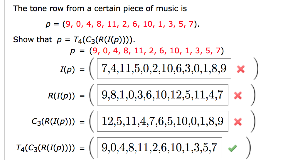 Solved The tone row from a certain piece of music is p = (9, | Chegg.com