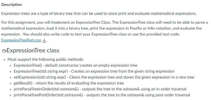 Solved Description Expression trees are a type of binary | Chegg.com