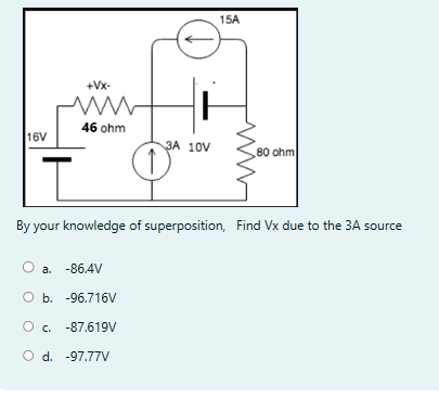 Solved By your knowledge of superposition, Find Vx due to | Chegg.com
