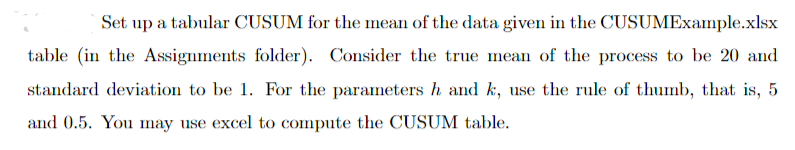 Solved Set пр a tabular CUSUM for the mean of the data given | Chegg.com