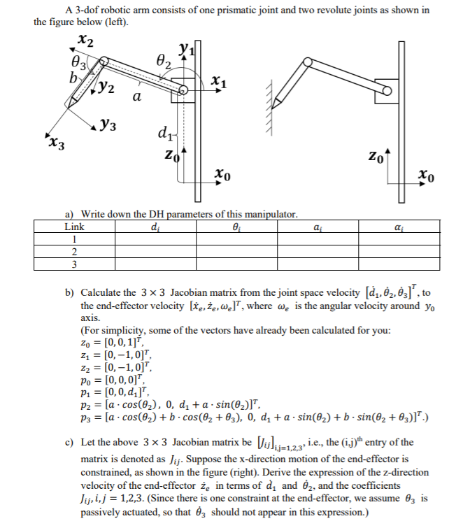 Solved A 3-dof robotic arm consists of one prismatic joint | Chegg.com